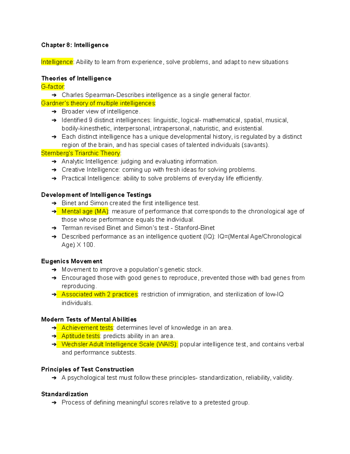 Chapter 8 Intelligence - Chapter 8: Intelligence Intelligence: Ability ...