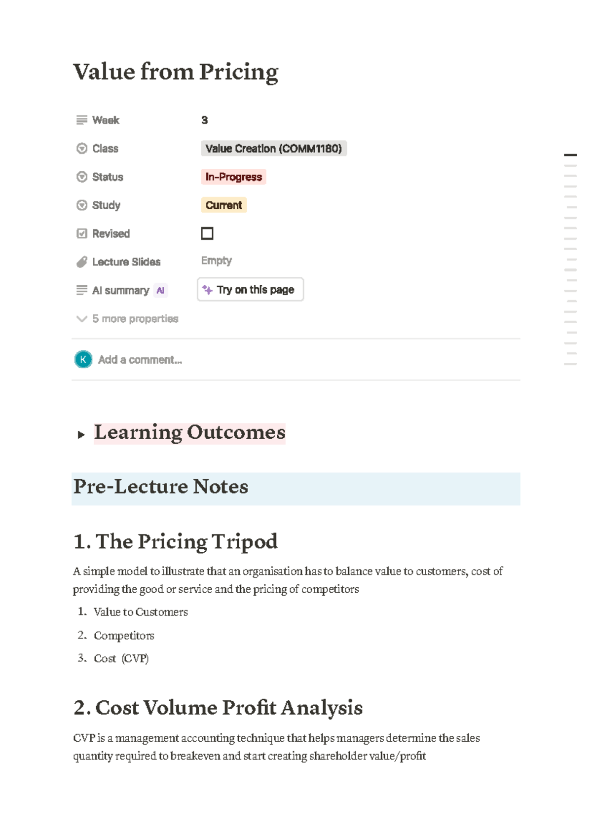 Value from Pricing - Notes - Value from Pricing Learning Outcomes Pre ...