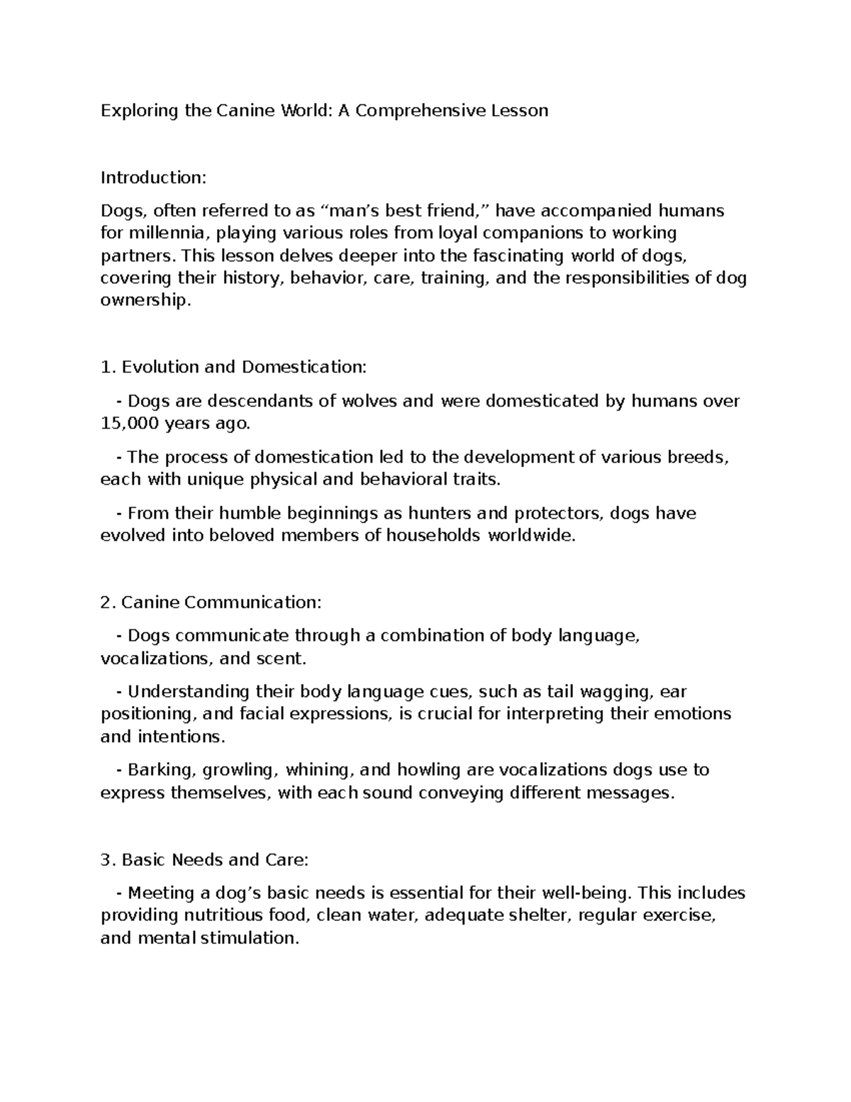 Exploring the Canine World. A Comprehensive Lesson - Exploring the ...