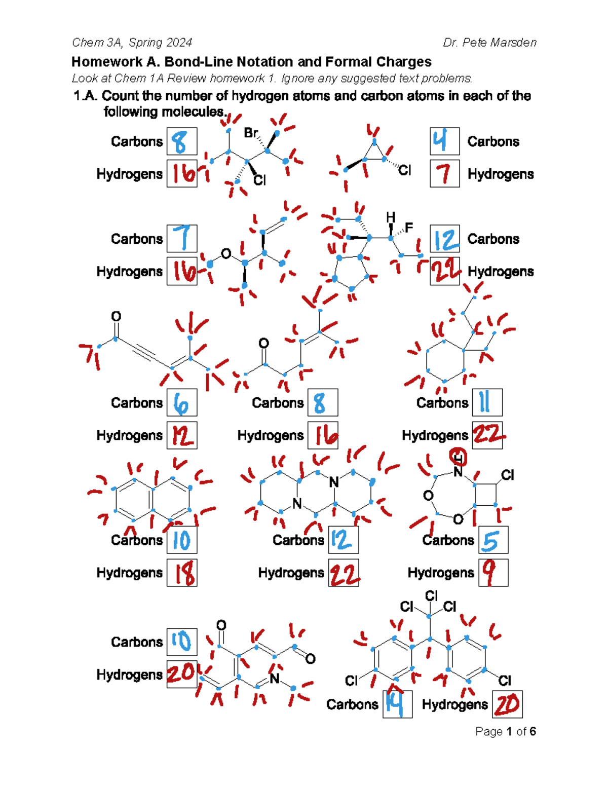 Post lecture 1 - Homework A. Bond-Line Notation and Formal Charges Look ...