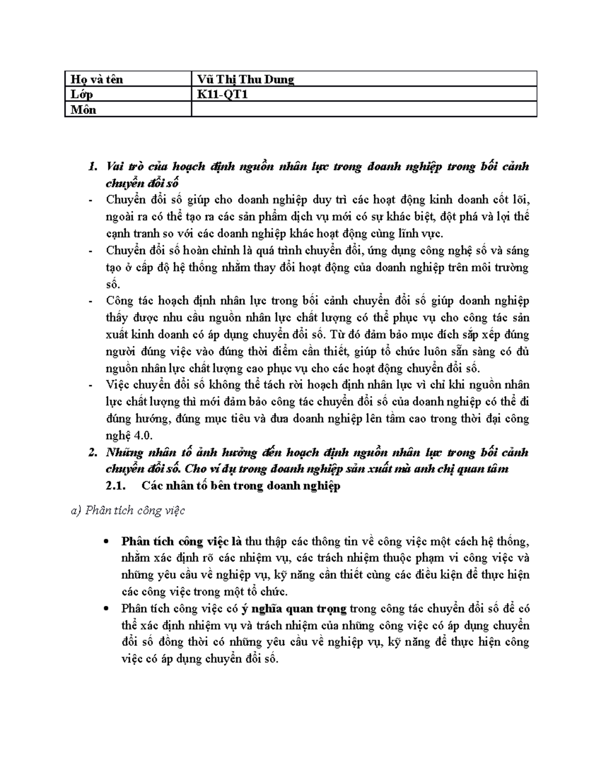 HDNL Vũ Thị Thu Dung - HDNL - Họ và tên Vũ Thị Thu Dung Lớp K11-QT Môn ...