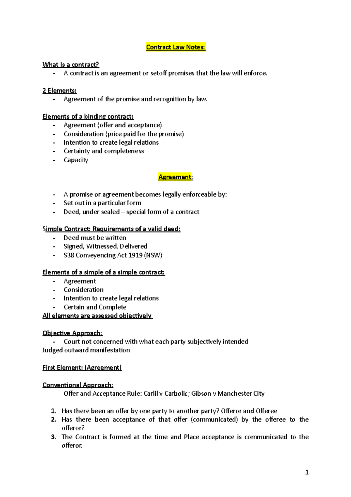 Contract Law Notes Contract Law Notes What Is A Contract A