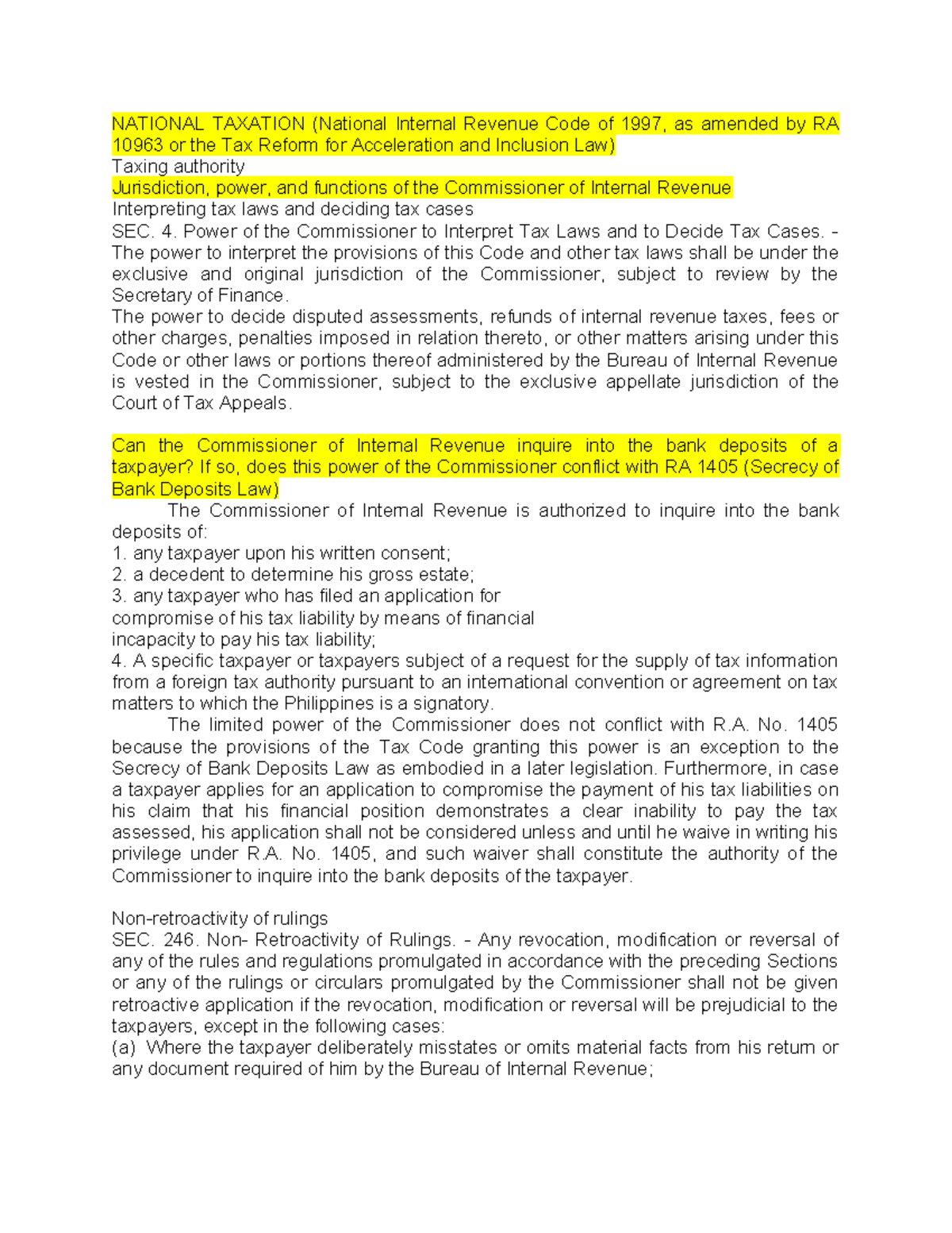 National taxation compress - NATIONAL TAXATION (National Internal Revenue Code of 1997, as ...