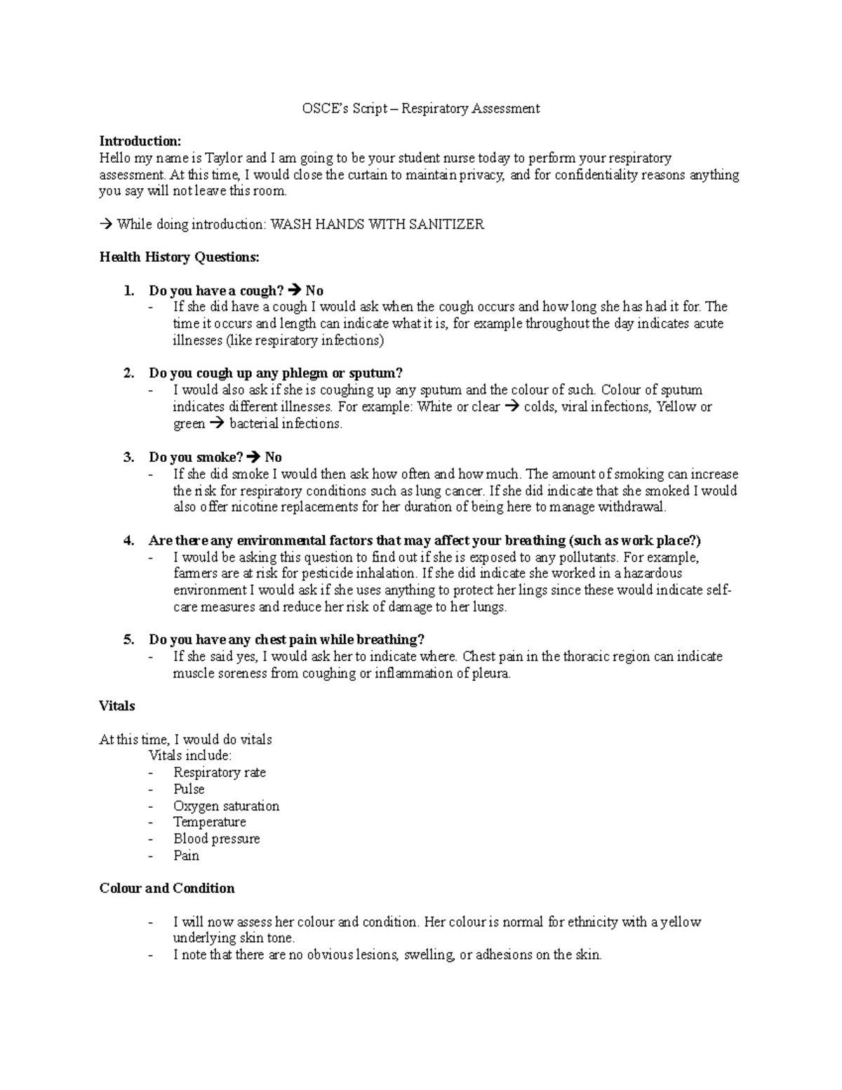 OSCE’s Script – Respiratory Assessment - OSCE’s Script – Respiratory ...
