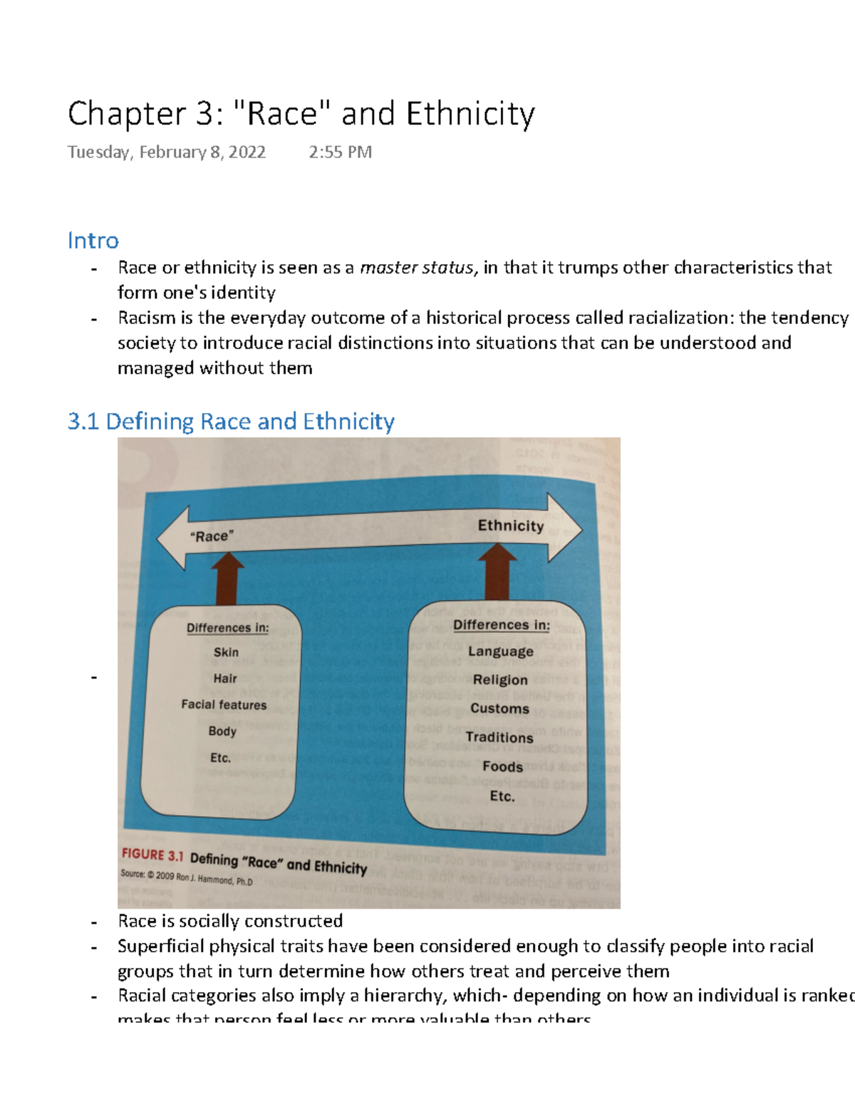 Chapter 3 Race and Ethnicity - Intro Race or ethnicity is seen as a ...