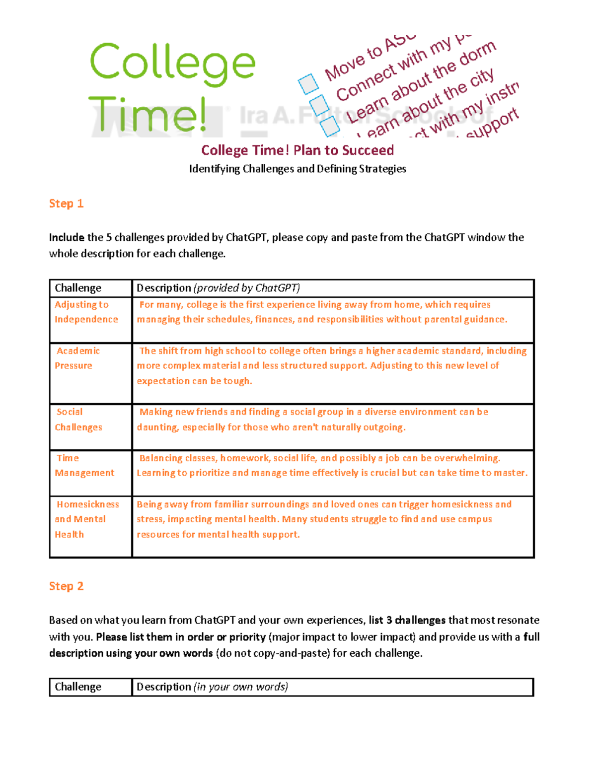 Homework 0 Assignment - College Time! Plan to Succeed Identifying ...