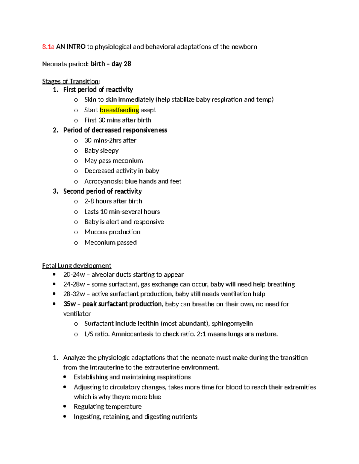 maternal week 8 module notes - 8 AN INTRO to physiological and ...