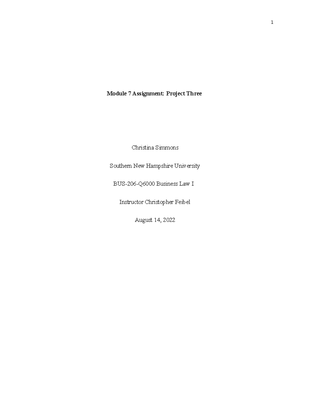 Module 7 - Project Three - Contract Law - Module 7 Assignment: Project ...