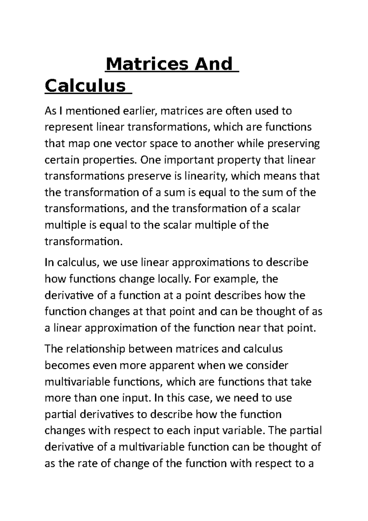 Matrices And Calculus - Matrices And Calculus As I mentioned earlier, matrices are often used to ...