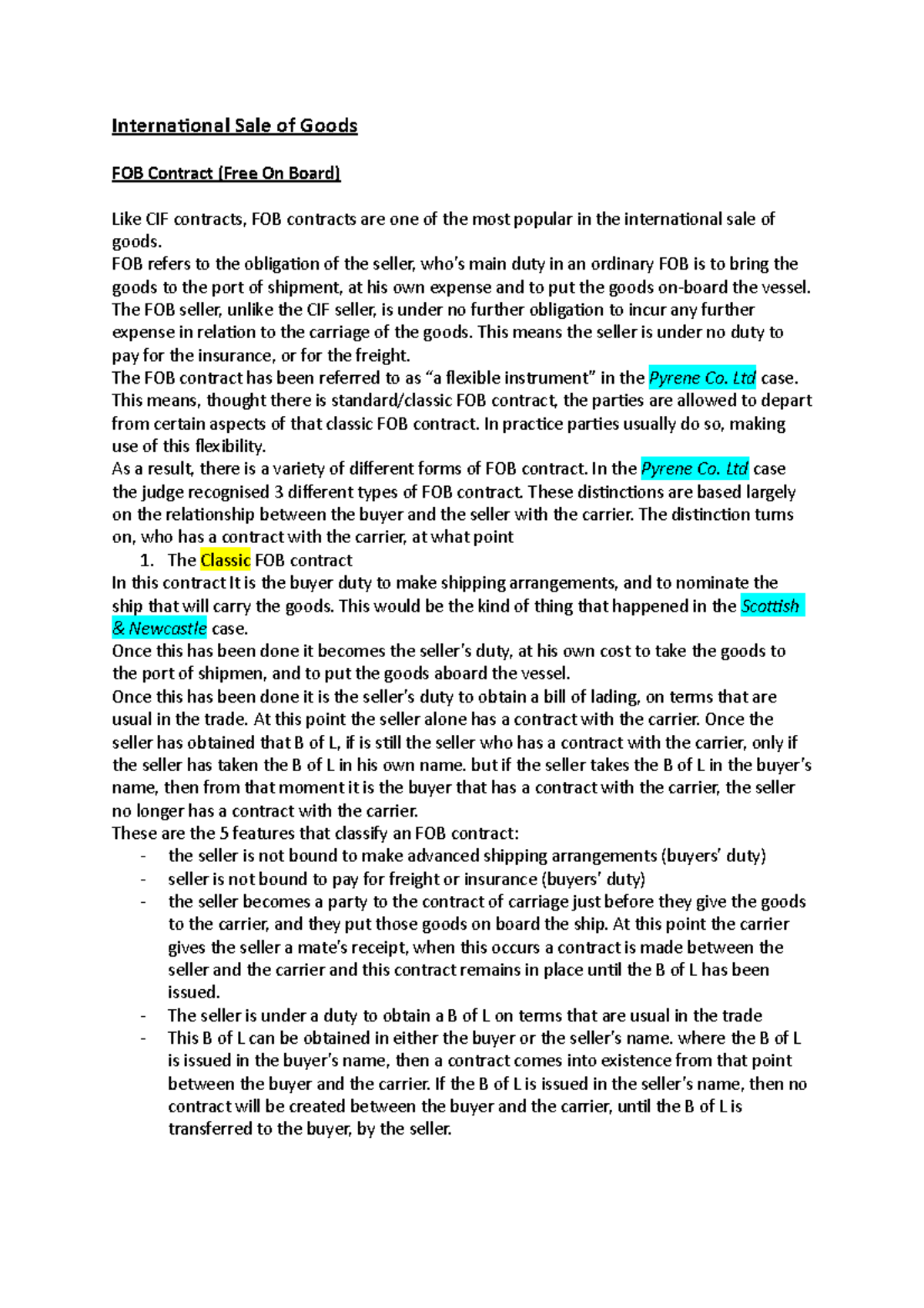 International Sale of Goods - FOB Contracts - International Sale of ...