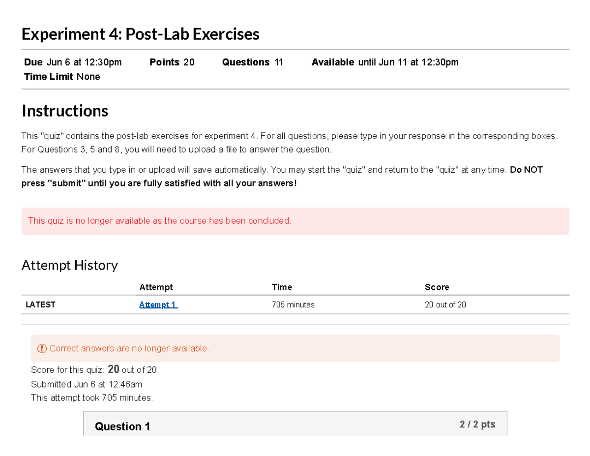 Experiment 4 Post-Lab Exercises Synthesis Lab I - CHEM-2380-A ...