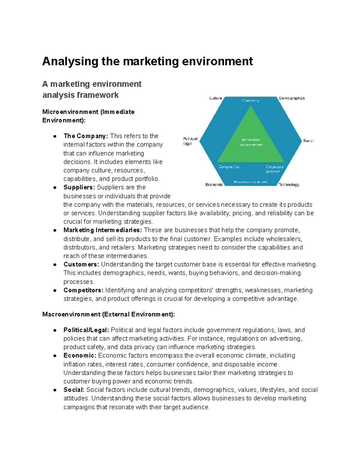 MKTG week 2 chapter 4 - Analysing the marketing environment A marketing ...