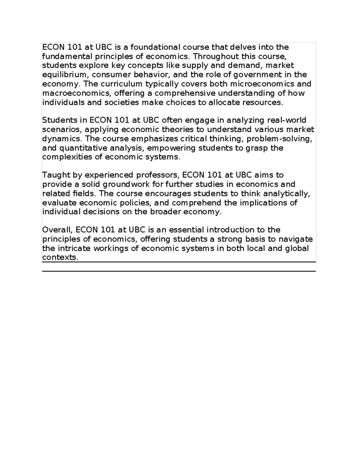ECON 101 at UBC is a foundational course that delves into the ...