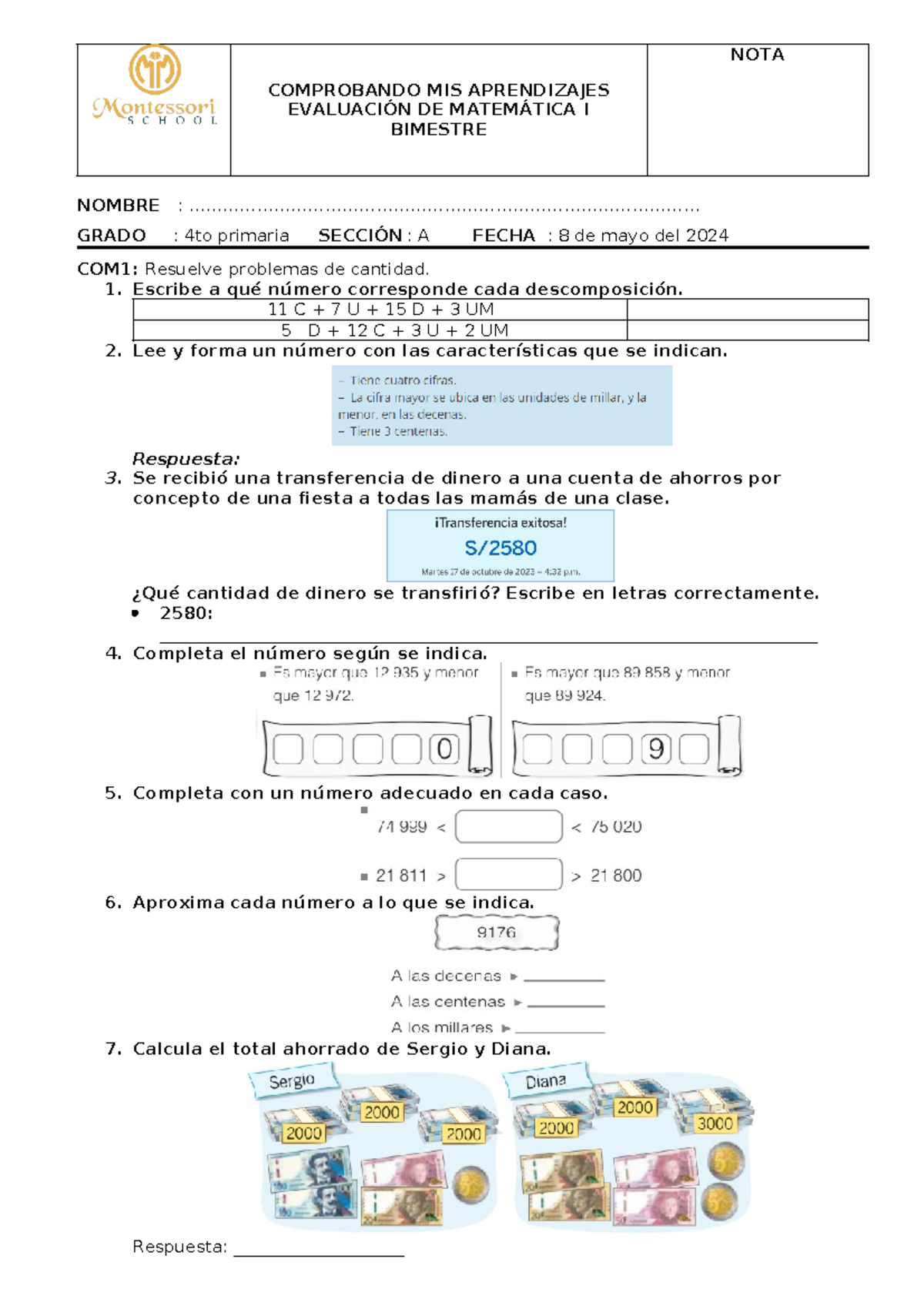 Comprobando MIS Aprendizajes MATE - COMPROBANDO MIS APRENDIZAJES EVALUACIÓN DE MATEMÁTICA I ...