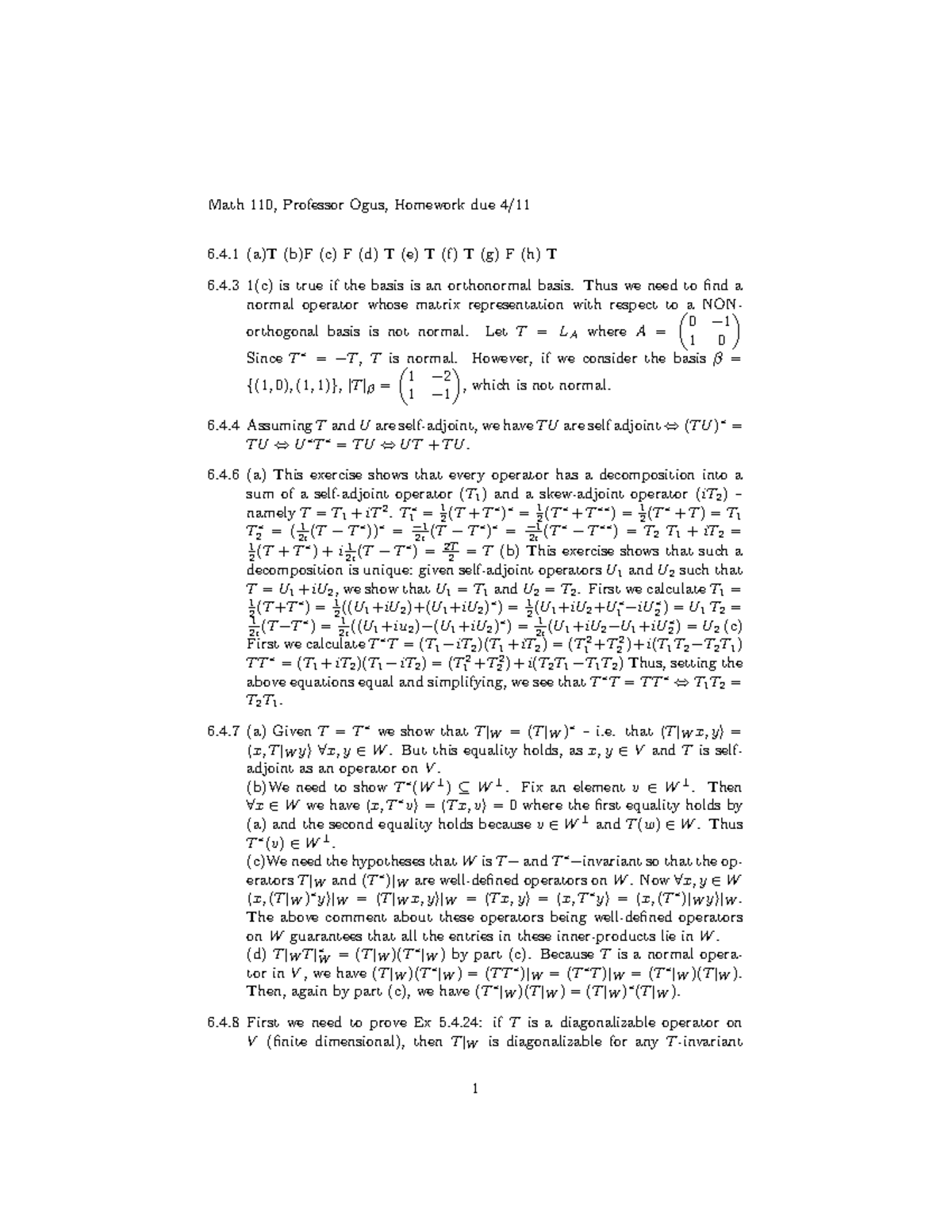 110HW13 - Arthur Ogus, Spring 2007 - Math 110, Professor Ogus, Homework ...