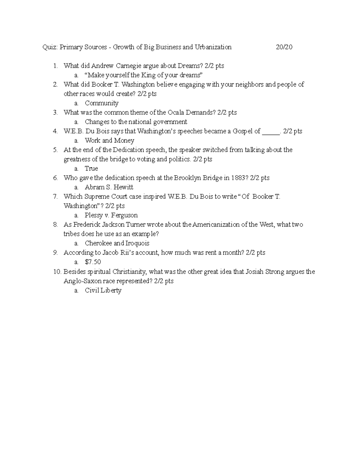 Quiz Primary Sources - Growth of Big Business and Urbanization - “Make ...