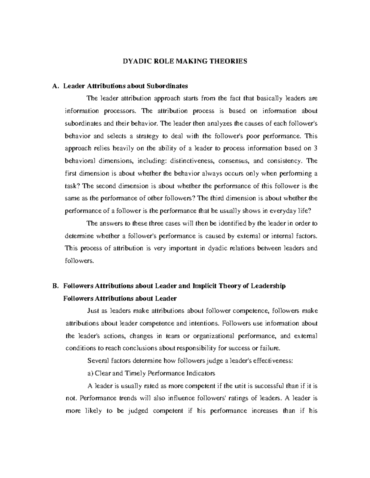 Dyadic Role Making Theories - DYADIC ROLE MAKING THEORIES A. Leader ...