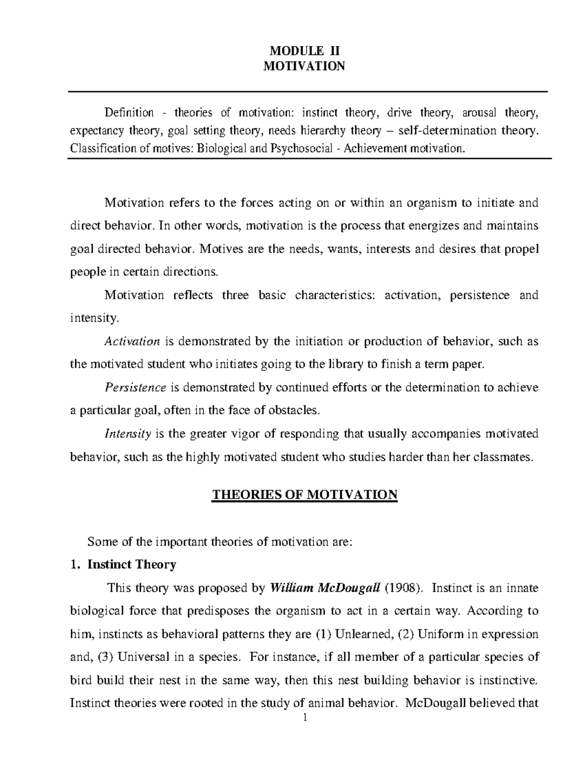 02 Motivation - important lecture notes - MODULE II MOTIVATION ...