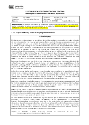 Evaluación Parcial Comunicacion Efectiva - EvaluaciÛn Parcial 2022 – 10 Asignatura: Apellidos y ...