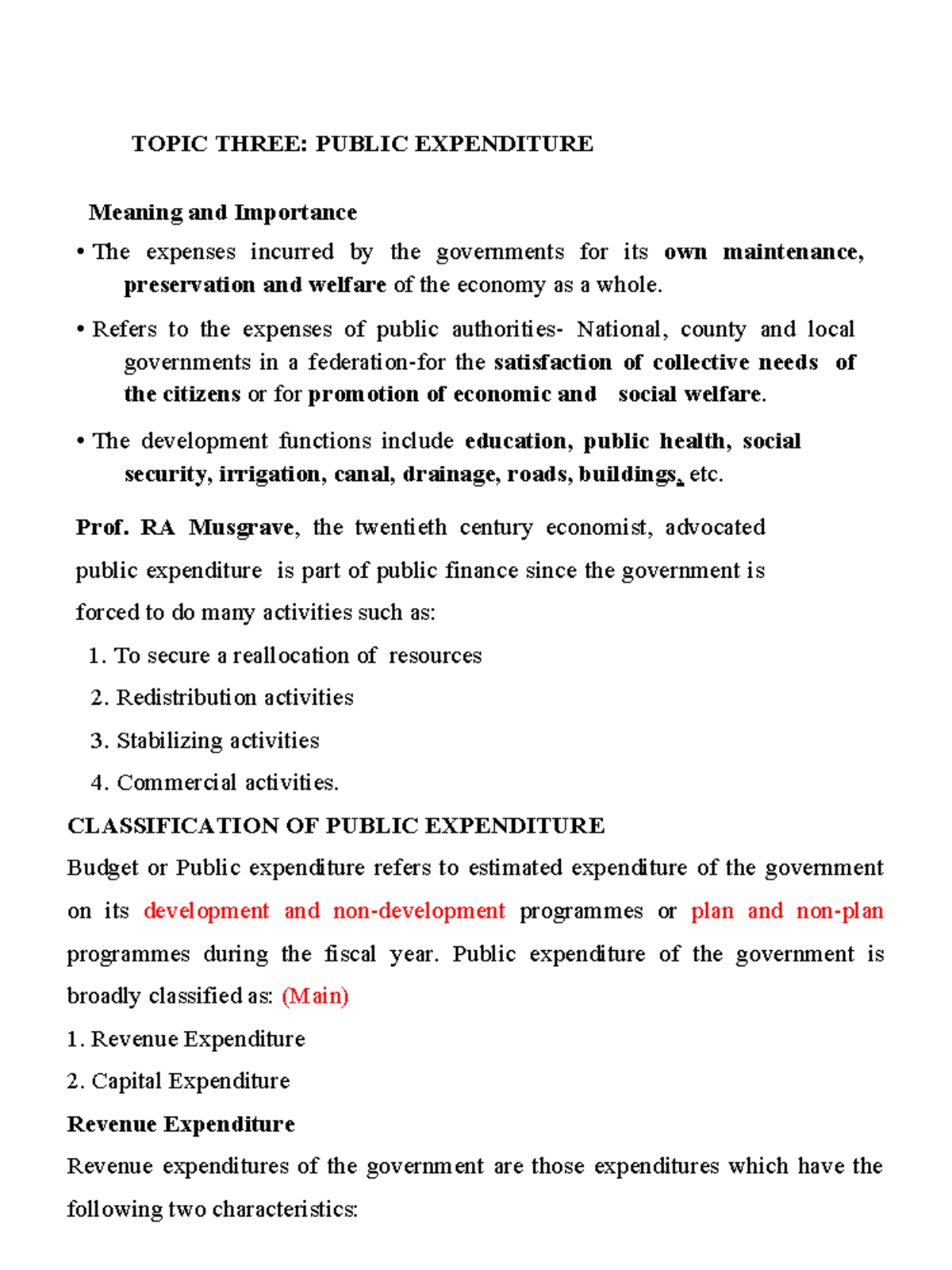 UNIT 3 Public Expenditure - TOPIC THREE: PUBLIC EXPENDITURE Meaning and ...