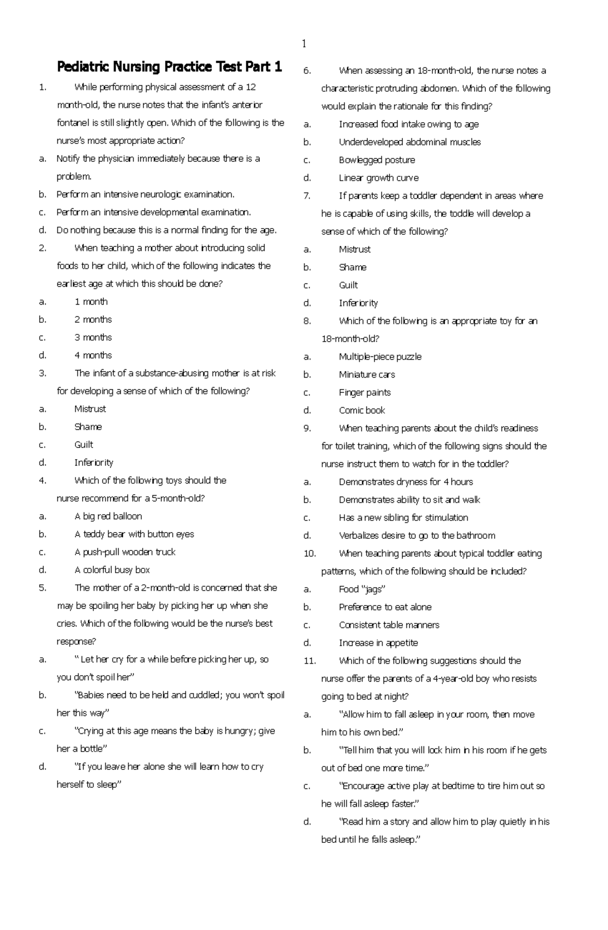Practice Test Pediatric Nursing 100 Items - Pediatric Nursing Practice ...