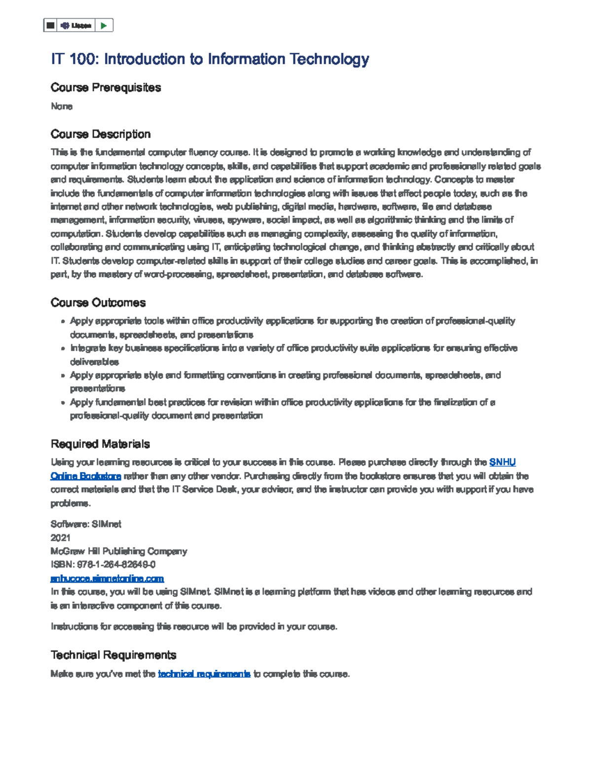 IT 100 Syllabus - - Studocu