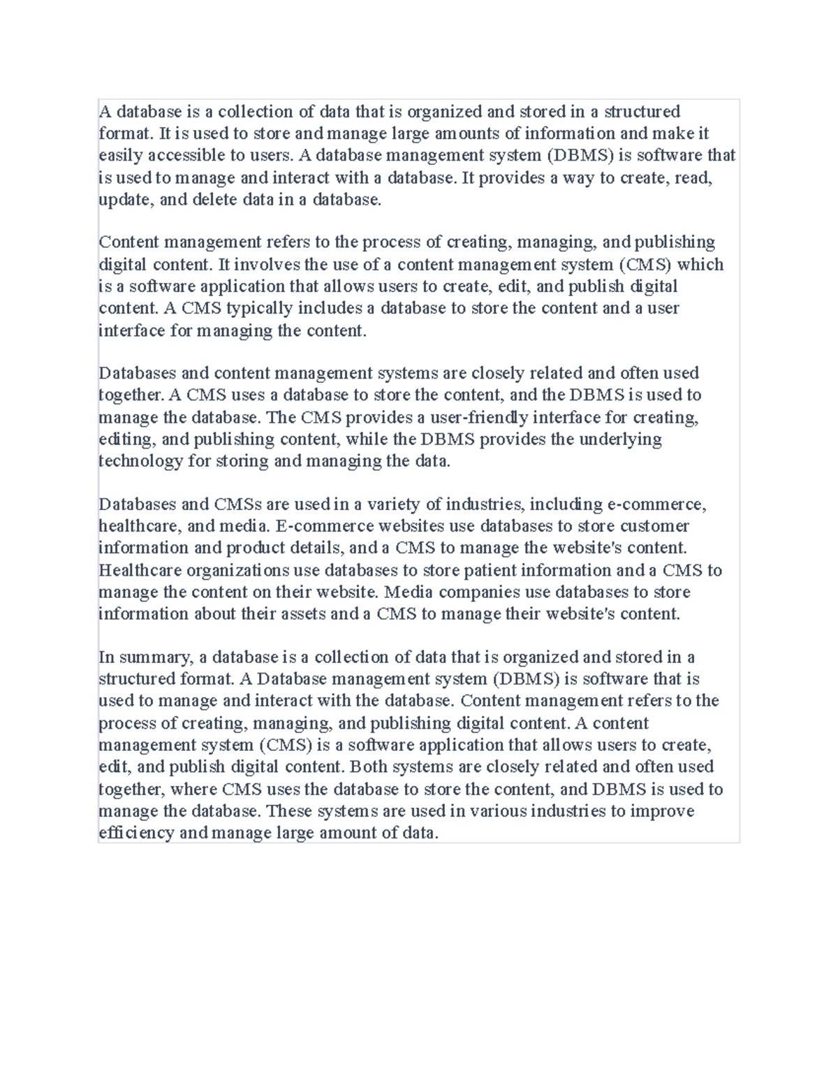 Database and Content Management - A database is a collection of data ...