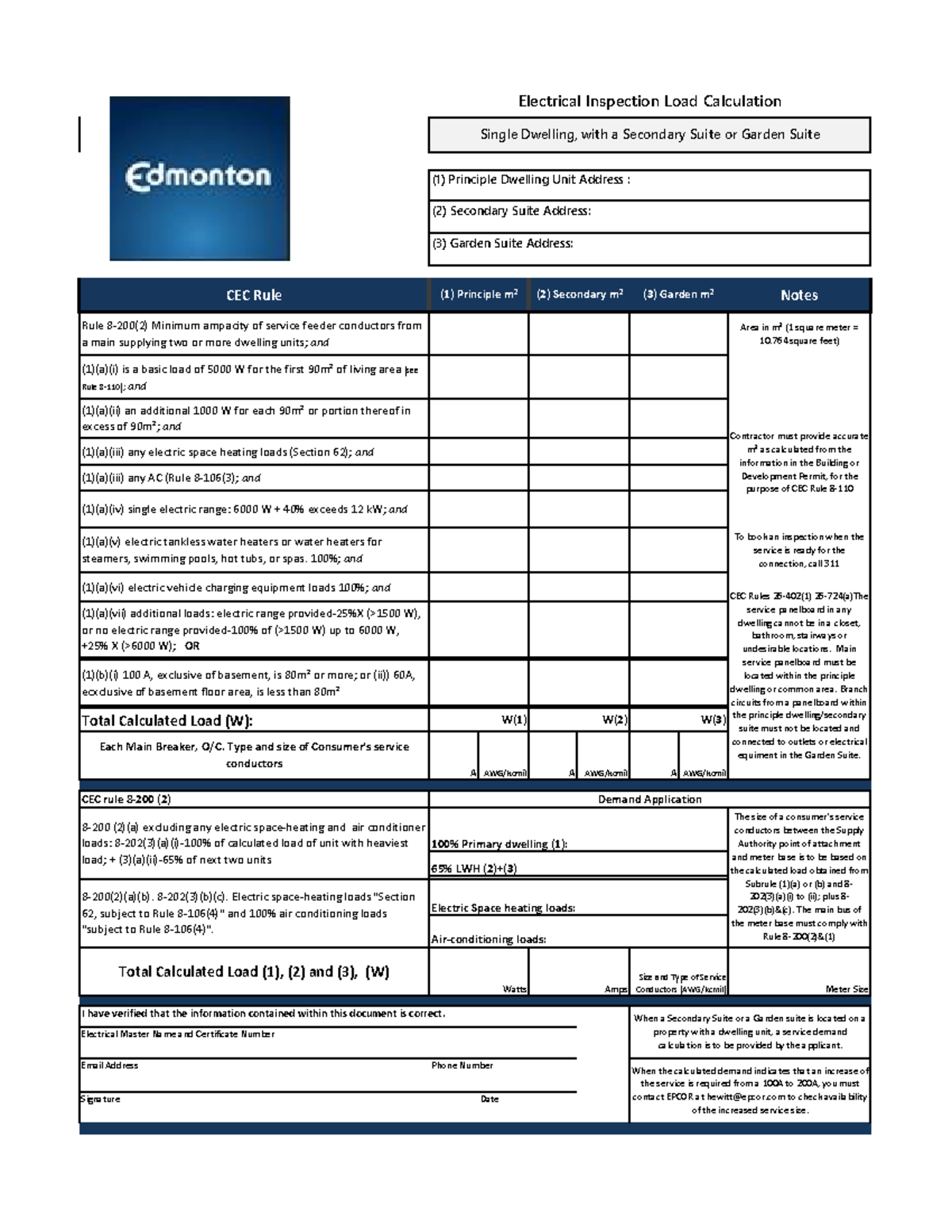 Electrical Inspection Load Calculation - CEC Rule Notes Rule 8-200(2 ...