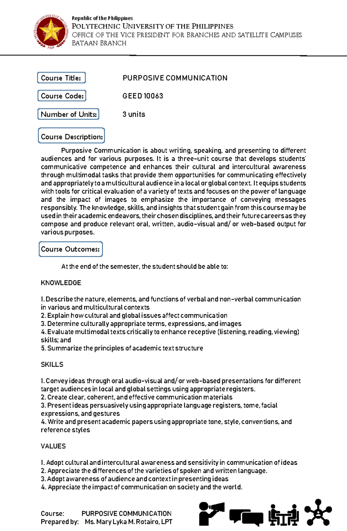 Pdfcoffee - purposive communication - Course: PURPOSIVE COMMUNICATION ...