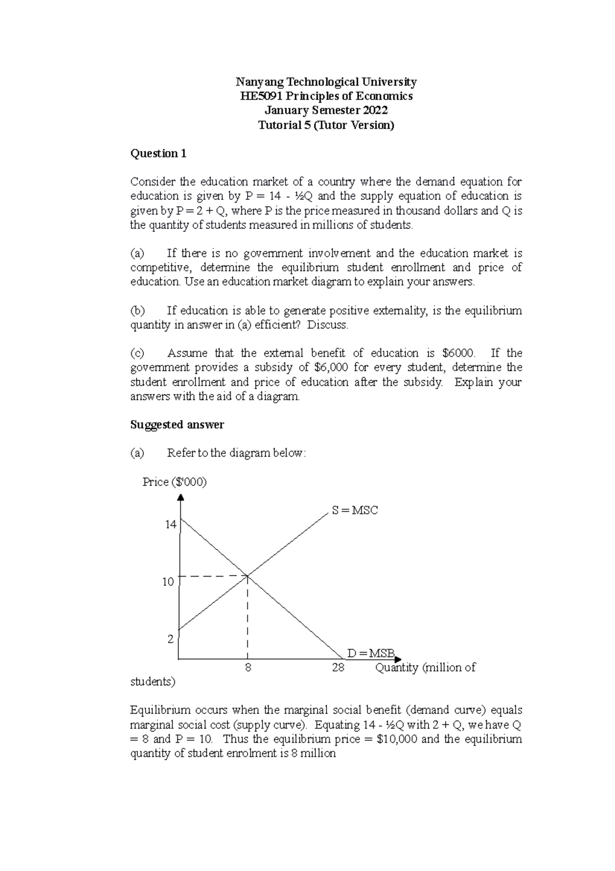 HE5091 Tutorial 5 - Nanyang Technological University HE5091 Principles ...