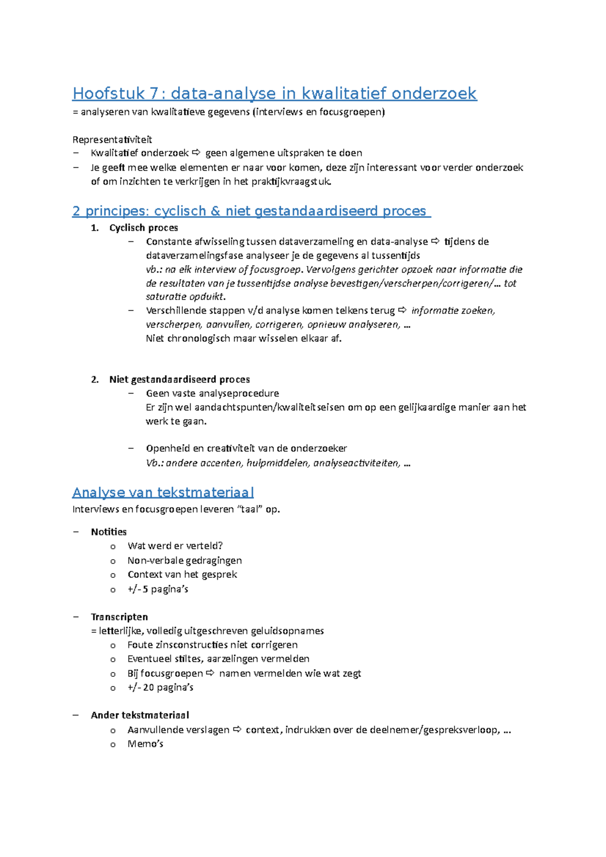 Onderzoeksvaardigheden - Hoofstuk 7: data analyse in kwalitatief ...