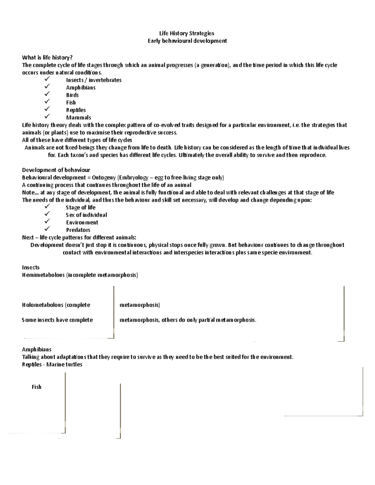 Life History Strategies -Early behavioural development - Insects ...