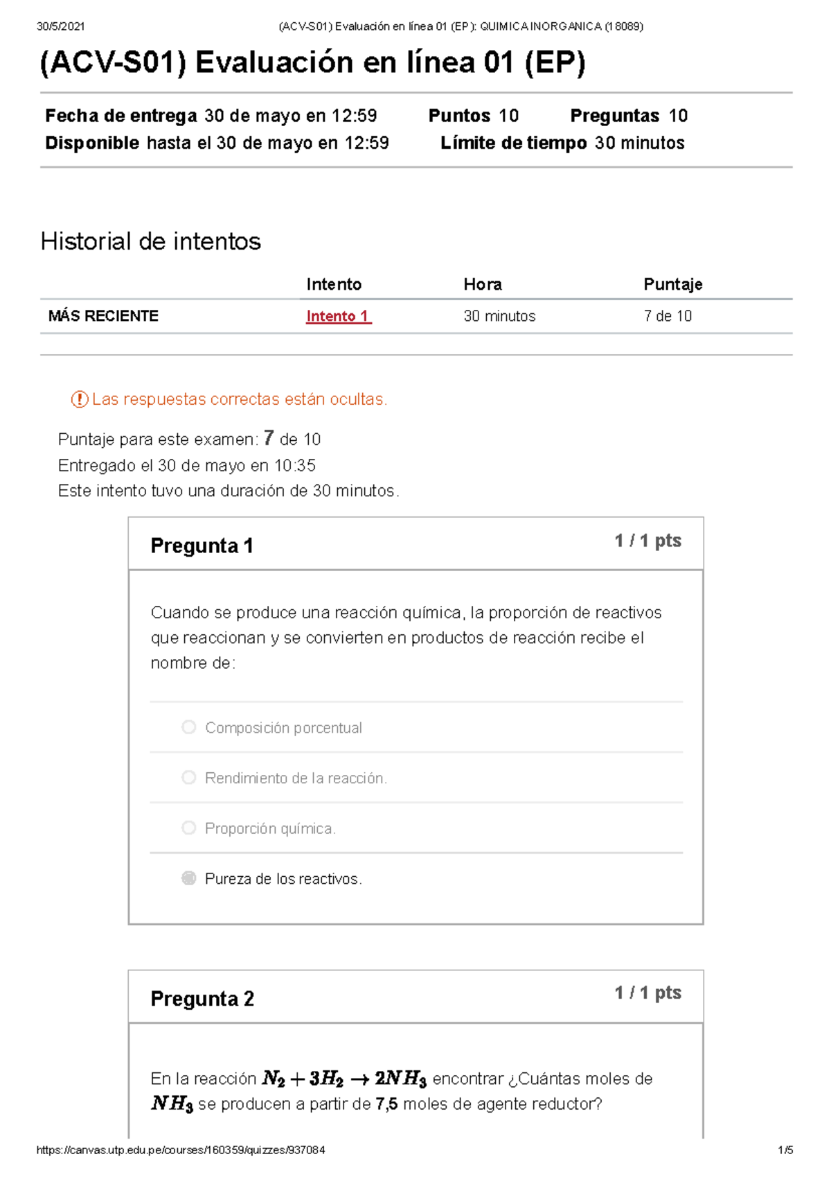 (ACV-S01) Evaluación en línea 01 (EP) QUIMICA INORGANICA - (ACV-S01) Evaluación en línea 01 (EP ...