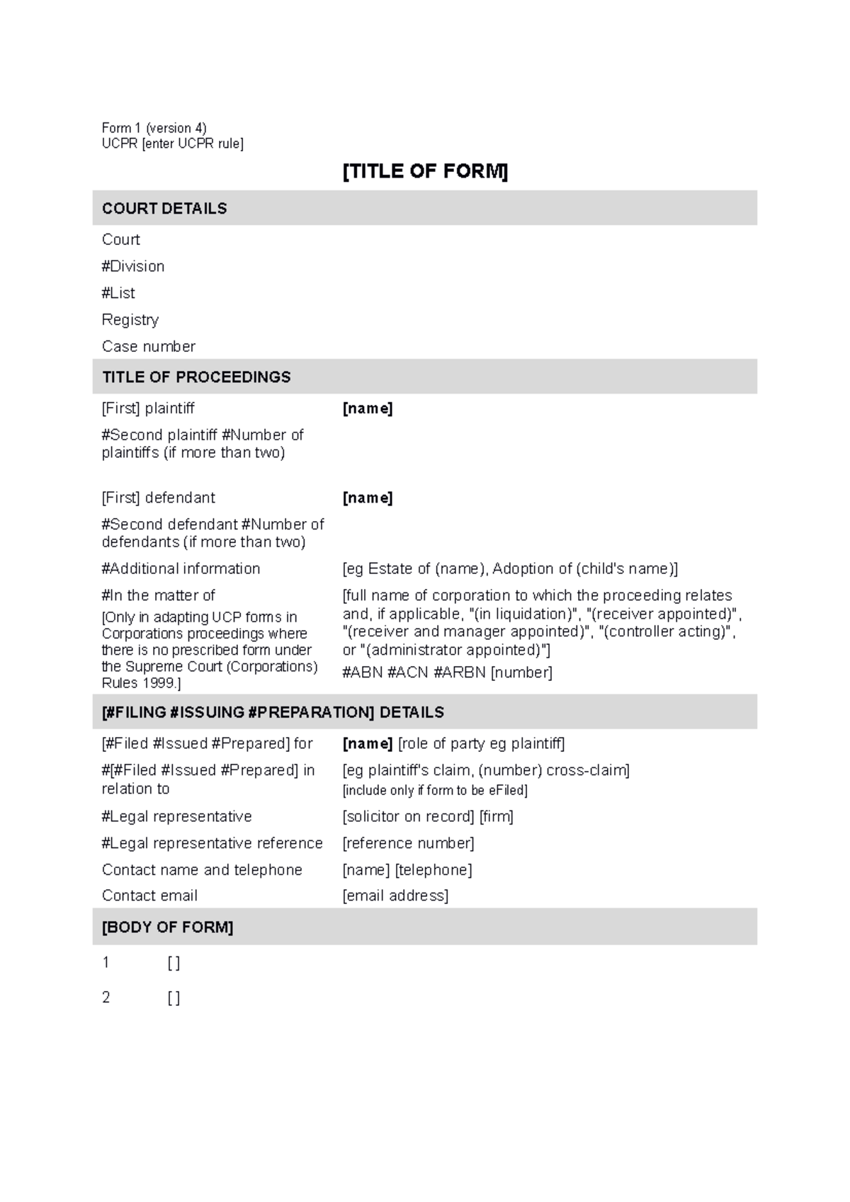 Ucpr form 1 v4 - UCPR General Form for court submission - Form 1 ...