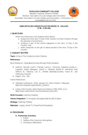 Fg - PREACTICE LESSON PLAN FOR FILIPINO SUBJECT - SY 2023- Komunikasyon ...