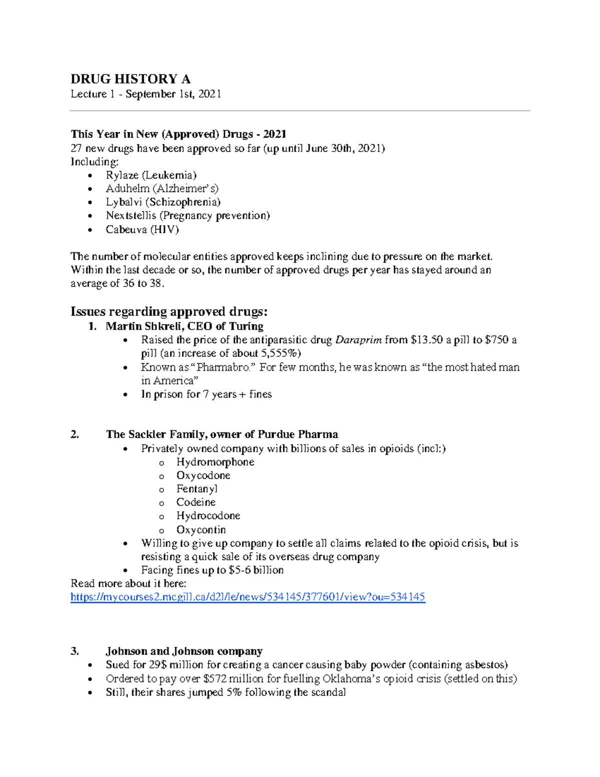 Lecture 1 - Drug History A and B - CHEM183 - DRUG HISTORY A Lecture 1 ...