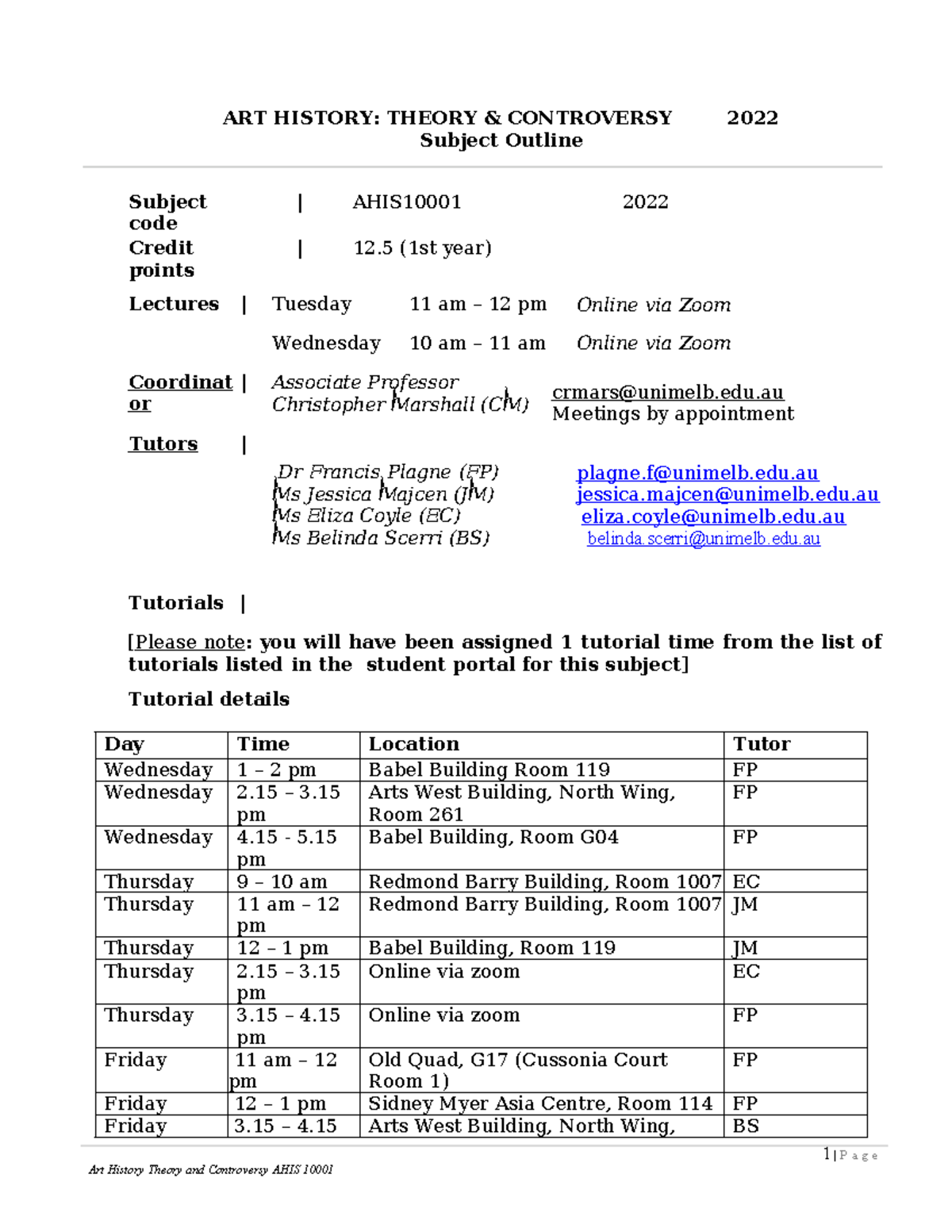 AHIS10001 Subject Guide 2022 - Art History Theory and Controversy AHIS ...