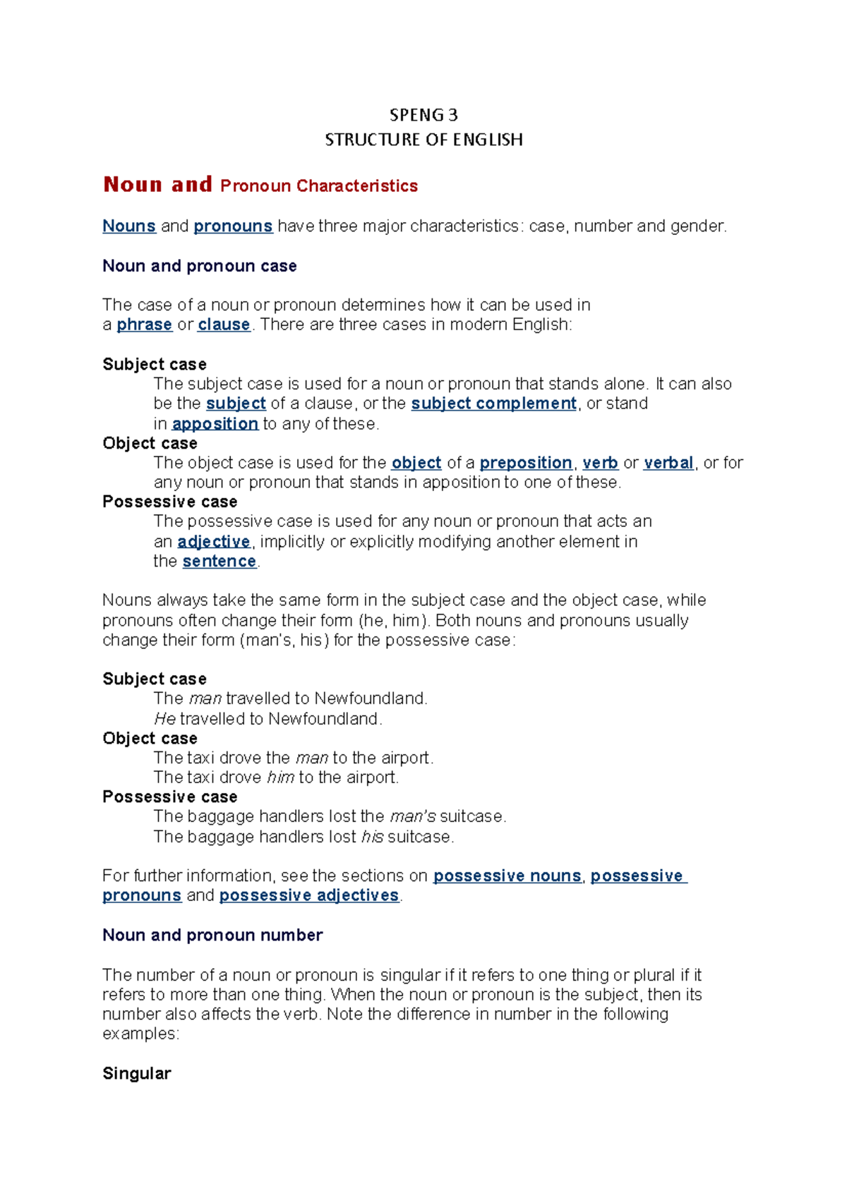 SPENG 3 Noun and Pronoun characteristics - SPENG 3 STRUCTURE OF ENGLISH ...