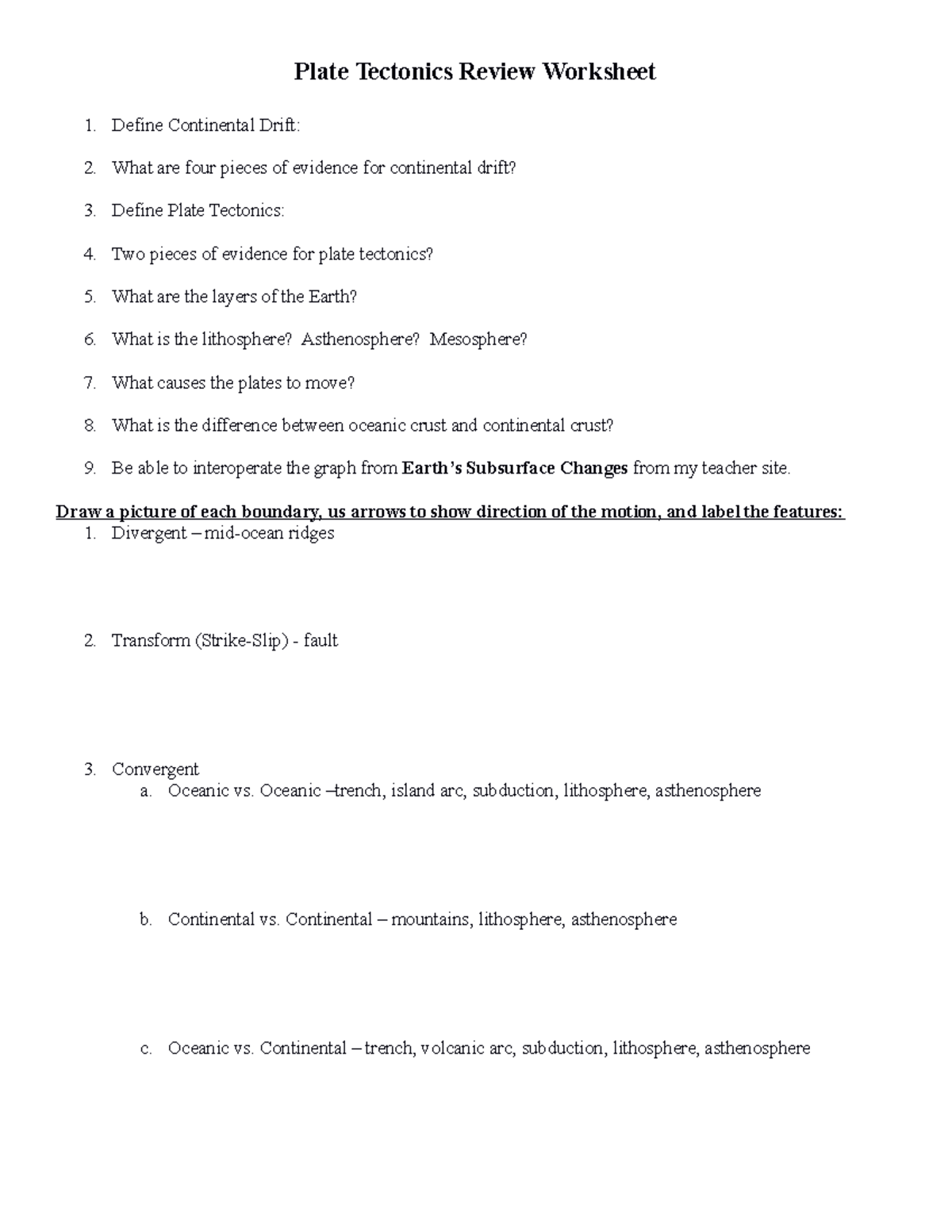 Plate%20Tectonics%20Review%20Worksheet - Plate Tectonics Review ...