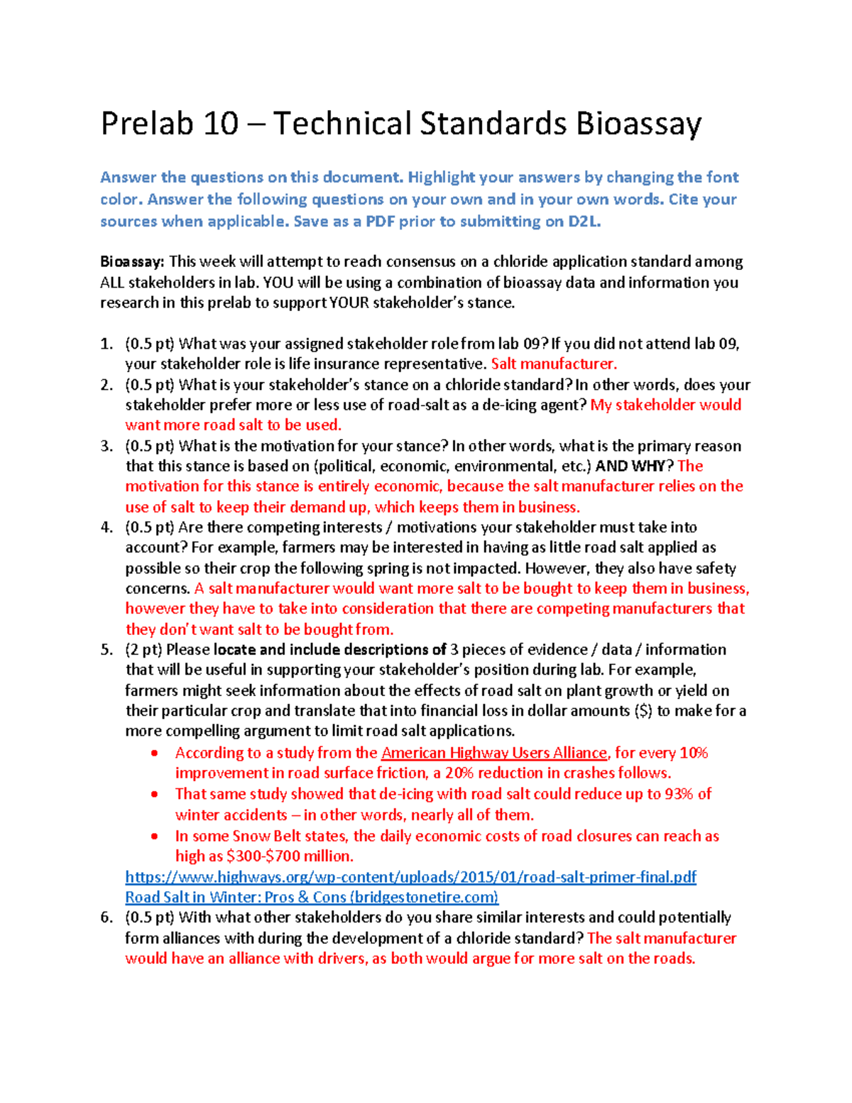 Prelab 10 - Prelab 10 – Technical Standards Bioassay Answer the ...