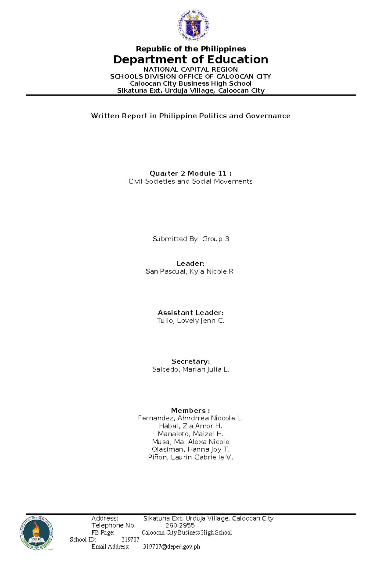 Polgov writtenreport - i needed something, welp - Republic of the ...