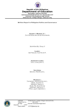 Polgov Written Report M11 - Written Report in Philippine Politics and ...