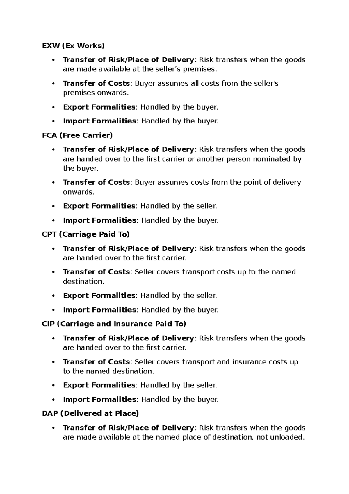 Incoterms - asdfg - EXW (Ex Works) Transfer of Risk/Place of Delivery ...