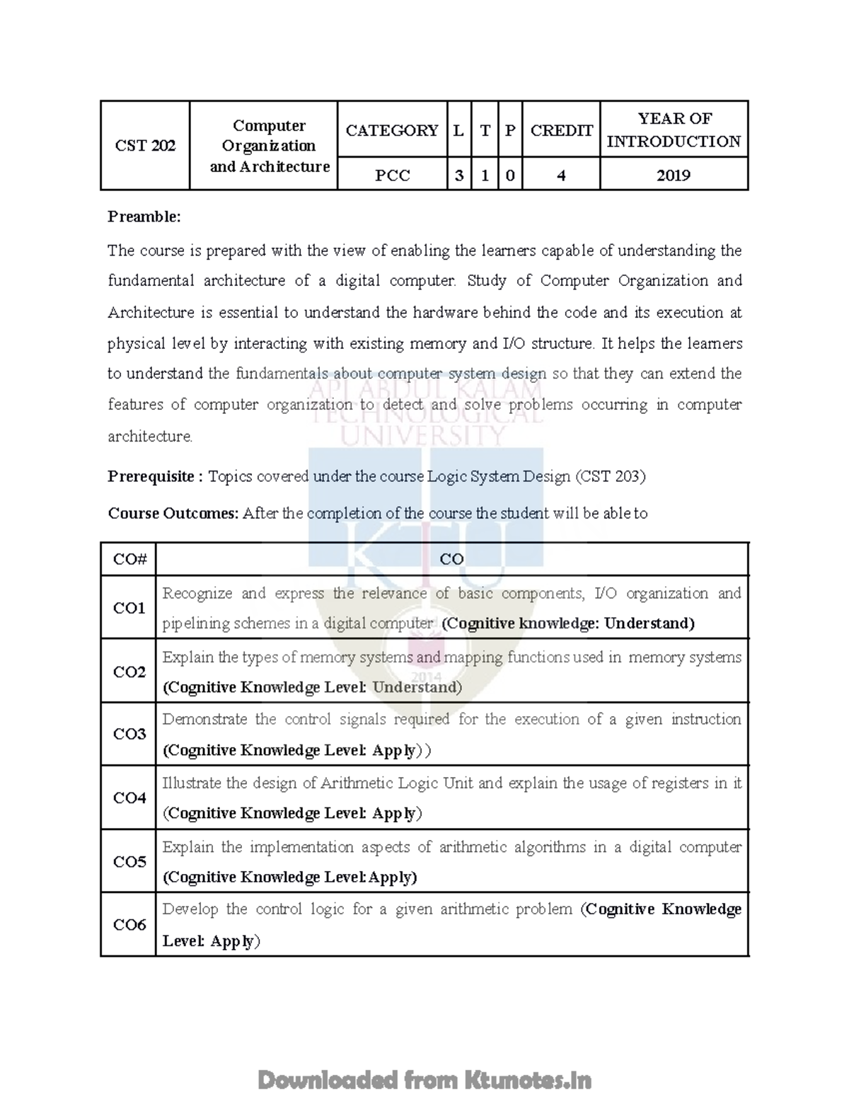 Computer Organisation - Preamble: The course is prepared with the view ...