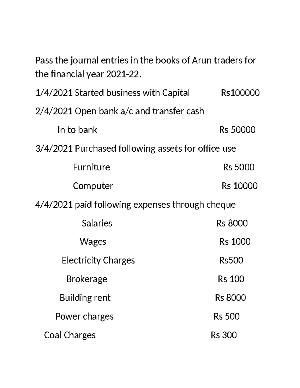 Journal entries 2 - Pass the journal entries in the books of Arun ...
