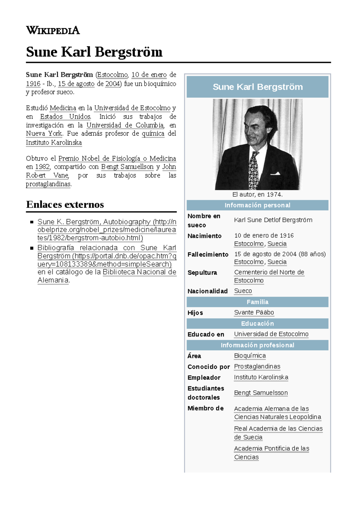 Sune Karl Bergström - Asdhjkl - Sune Karl Bergström El autor, en 1974 ...