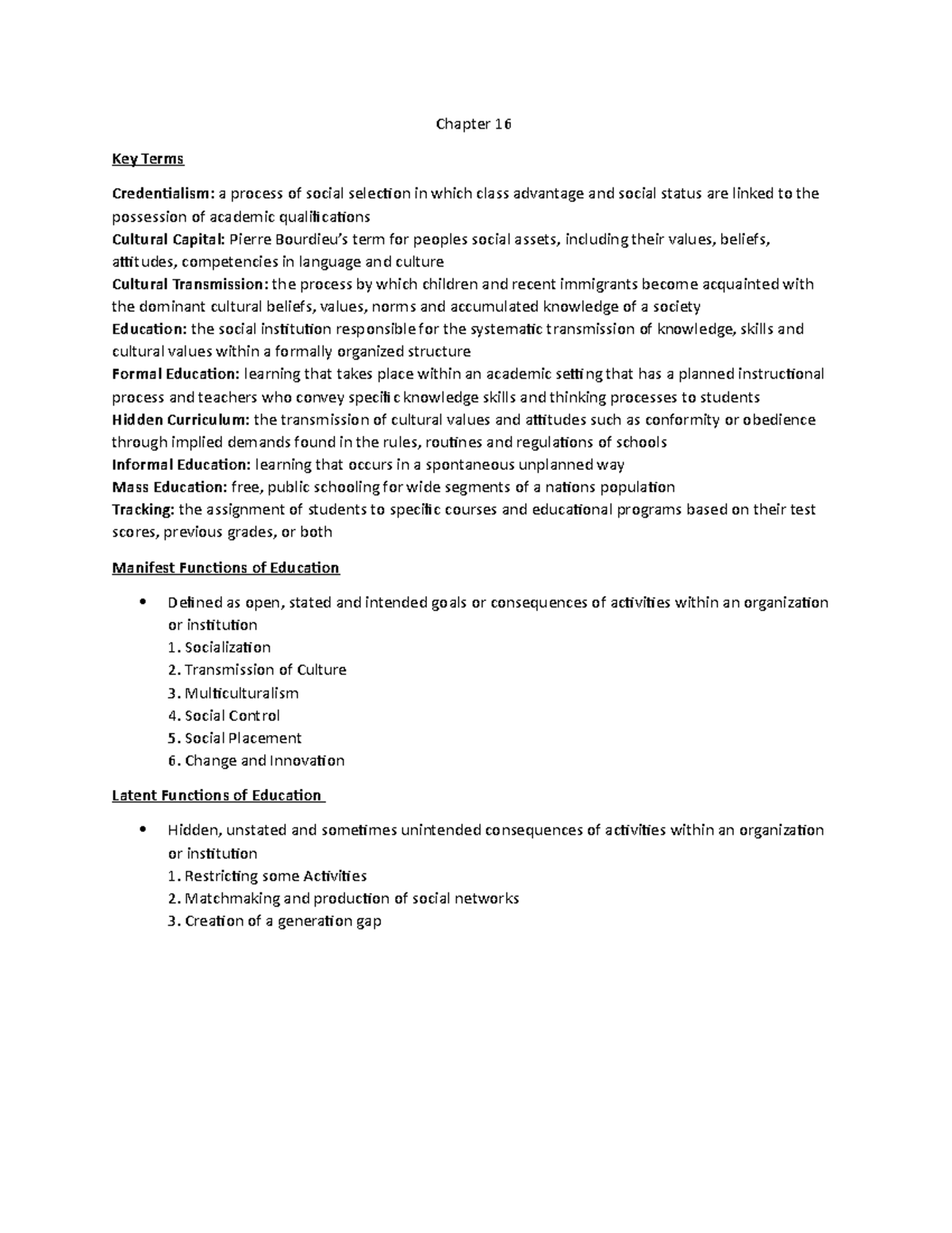 Chapter 16 - notes from textbook - Chapter 16 Key Terms Credentialism ...