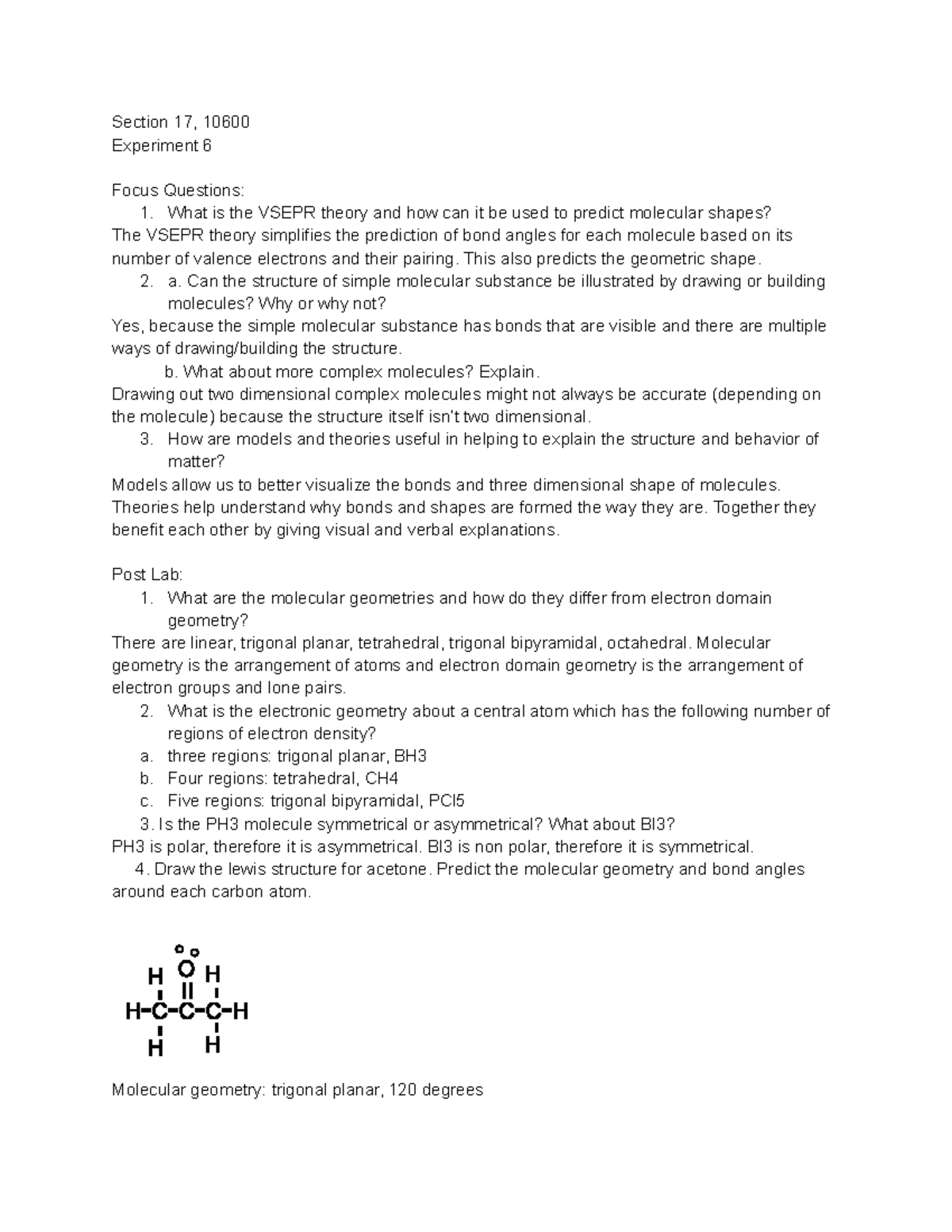 Experiment 6 -Report - Section 17, 10600 Experiment 6 Focus Questions ...