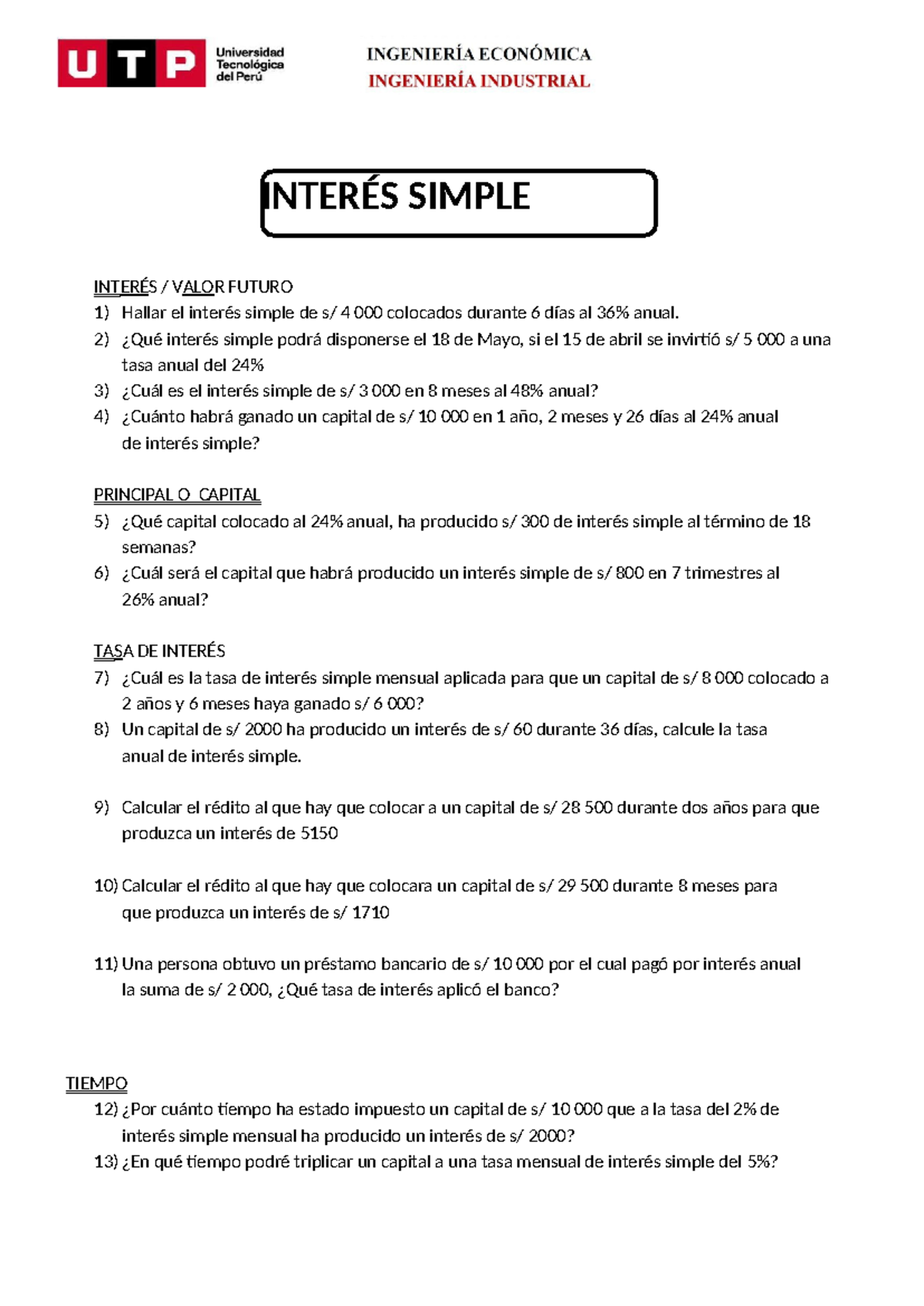Interes Simple1233 - INTERÉS SIMPLE INTERÉS / VALOR FUTURO Hallar el ...