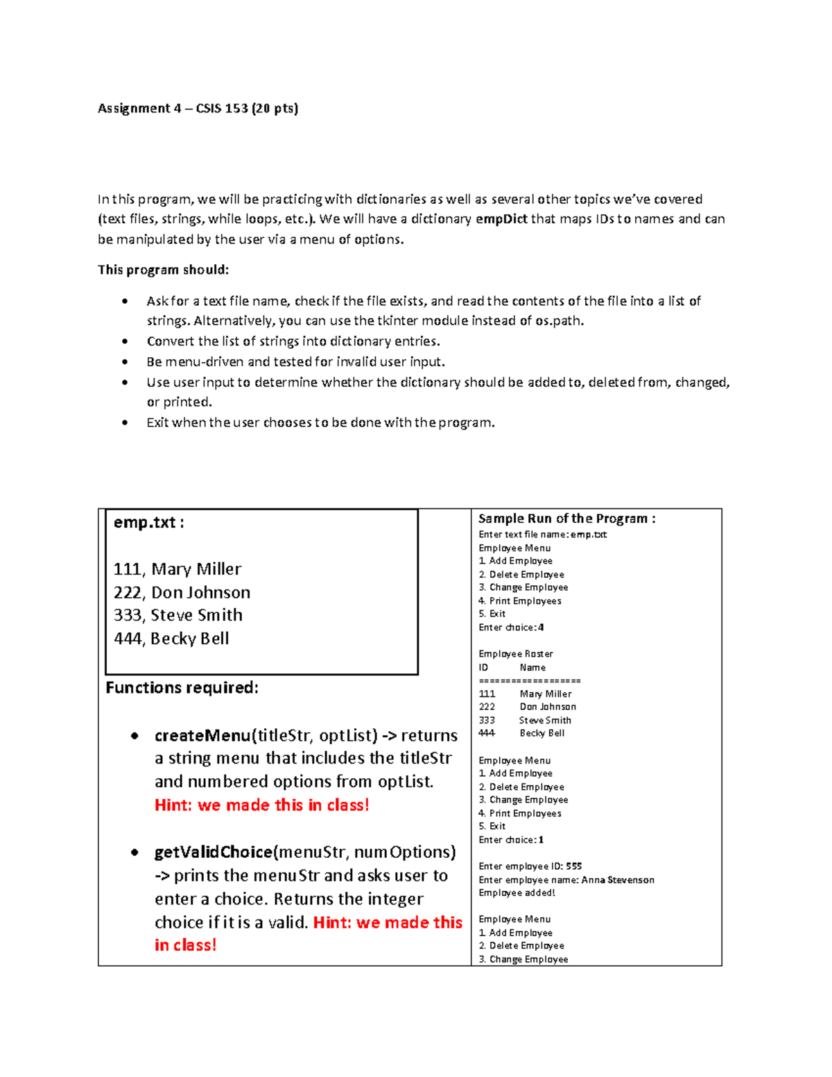 A4 1531 - Lecture Notes and Assignment - Assignment 4 – CSIS 153 (20 ...